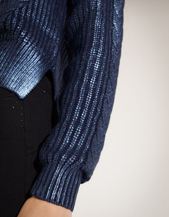 Pull en maille bleu marine enduit irisé femme