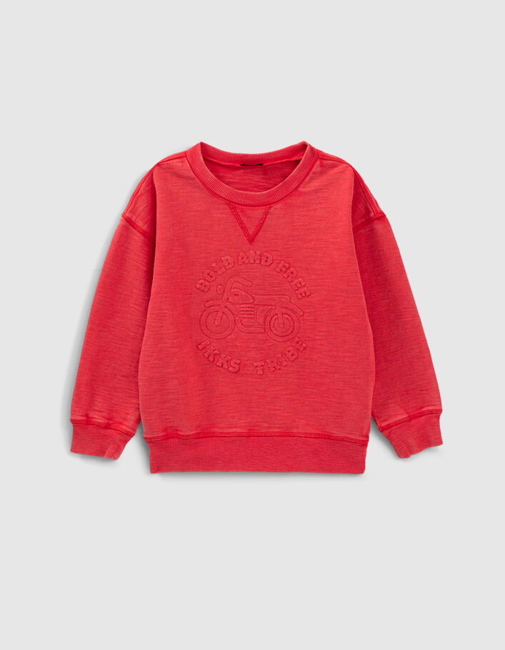 Boys’ red sweatshirt with motorbike embossed slogans