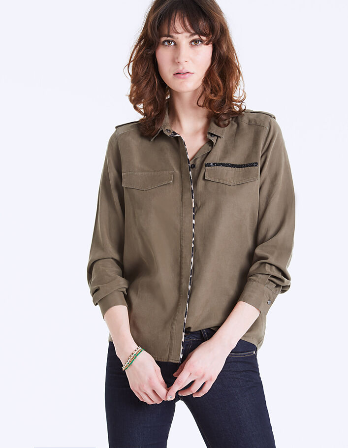 Women’s lyocell shirt, leopard+metallic bands