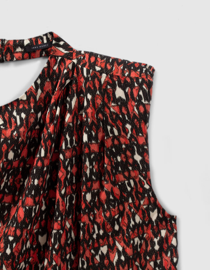 Women’s black top with ikat print