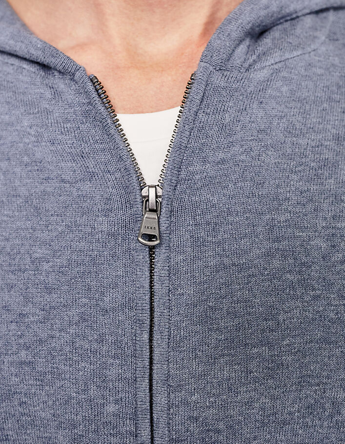 Cardigan bleu stone à capuche tricot zippé Homme