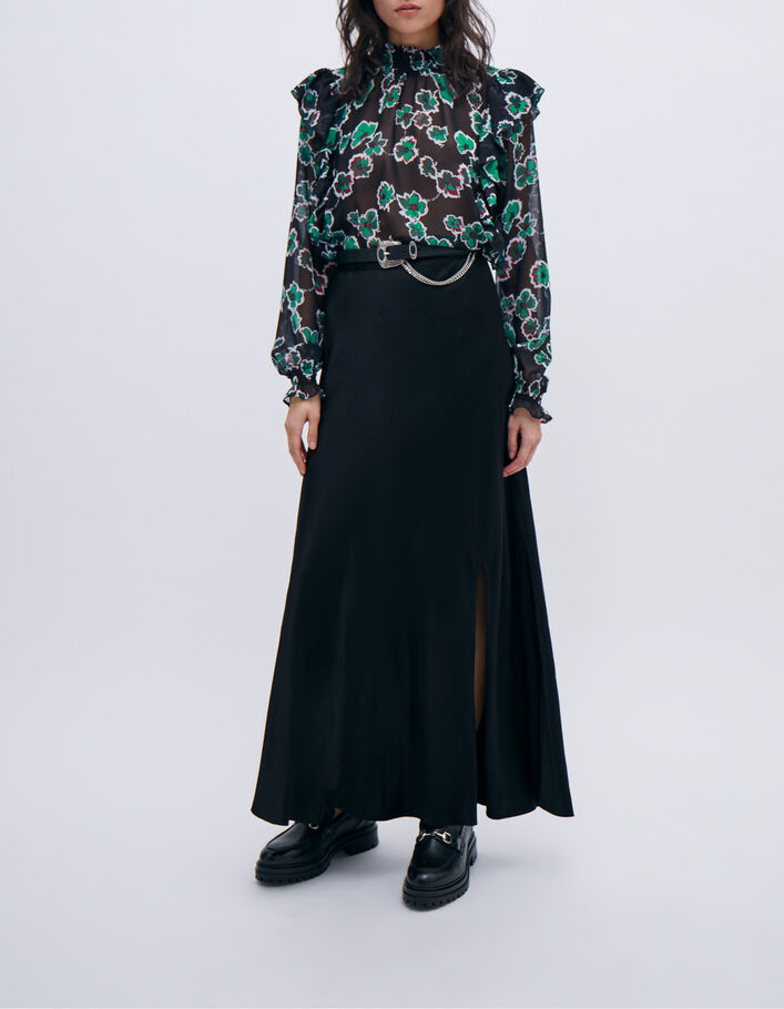 Lange zwarte rok in viscose met split Dames