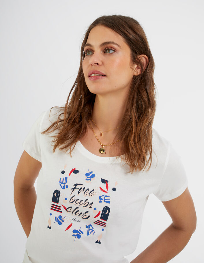 I.Code white Boho T-shirt with slogan