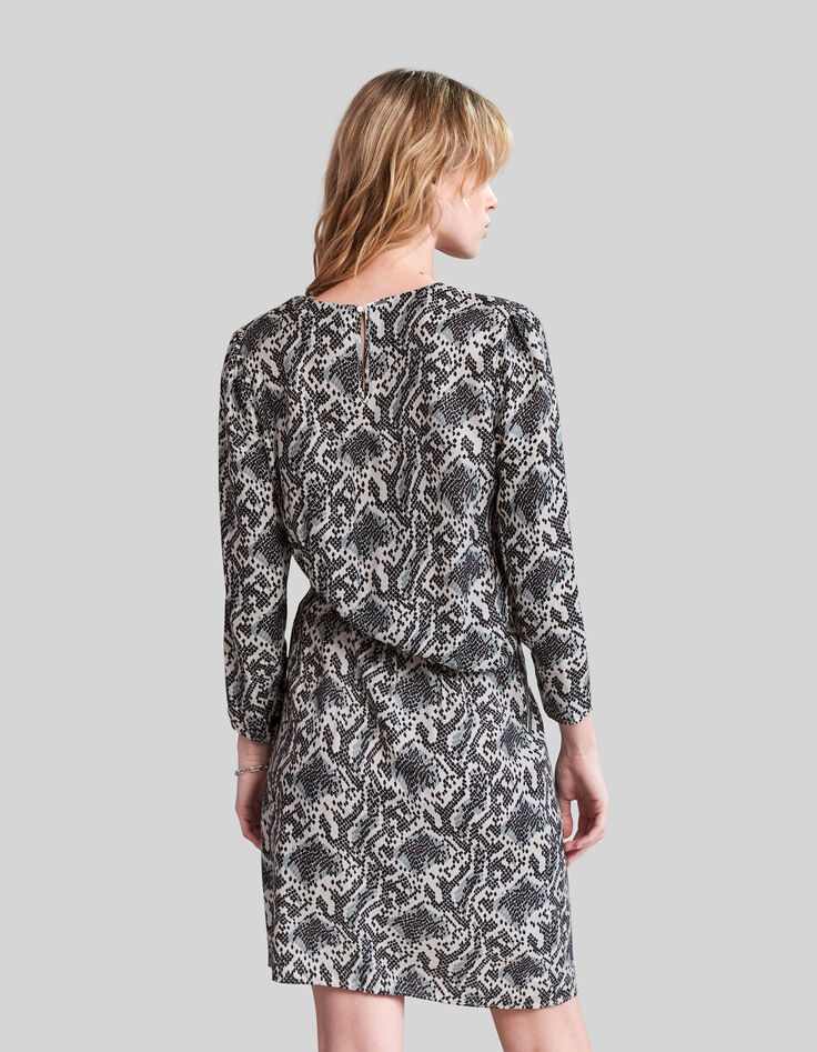 Robe blanc cassé satinée imprimé python graphique Femme