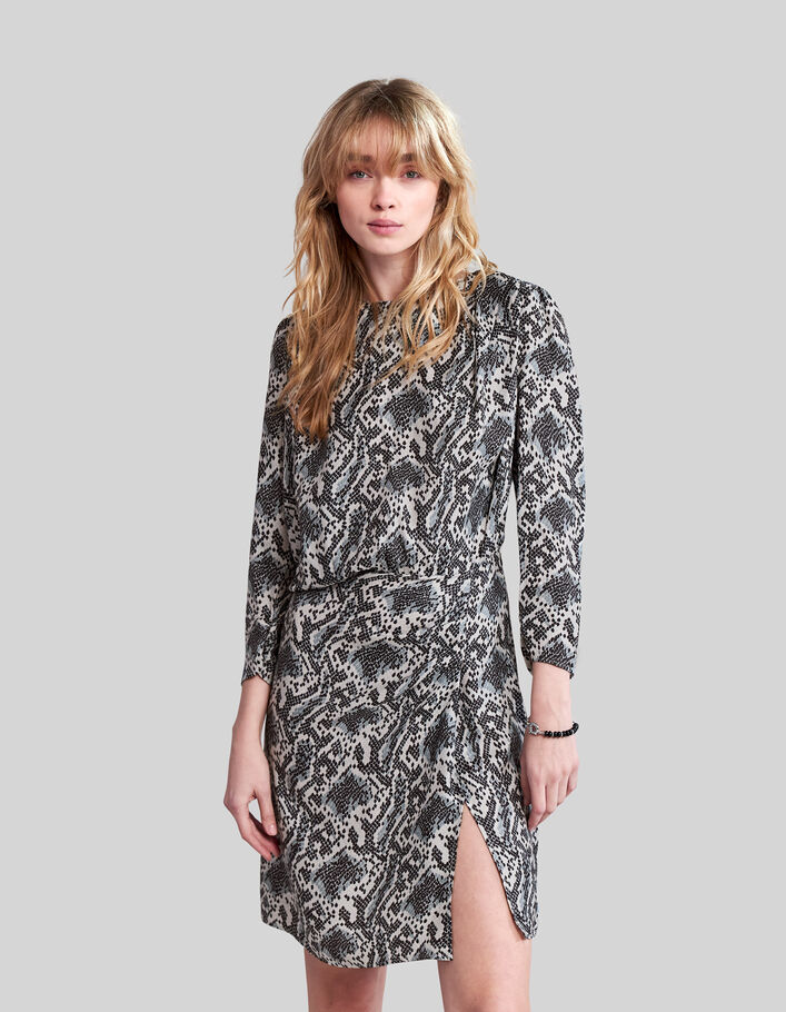 Robe blanc cassé satinée imprimé python graphique Femme