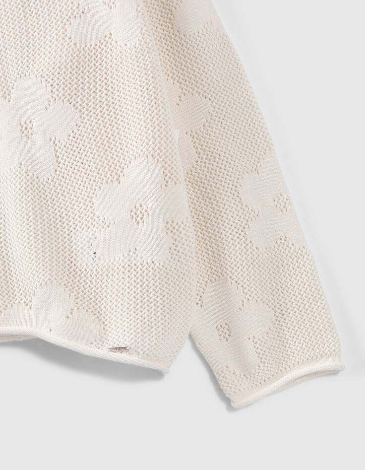Girls’ ecru openwork knit sweater with flower motif IKKS