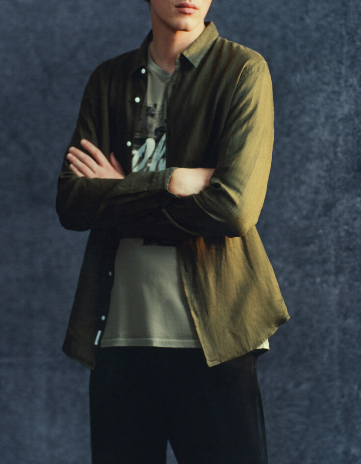 Men’s army green pure linen SLIM shirt