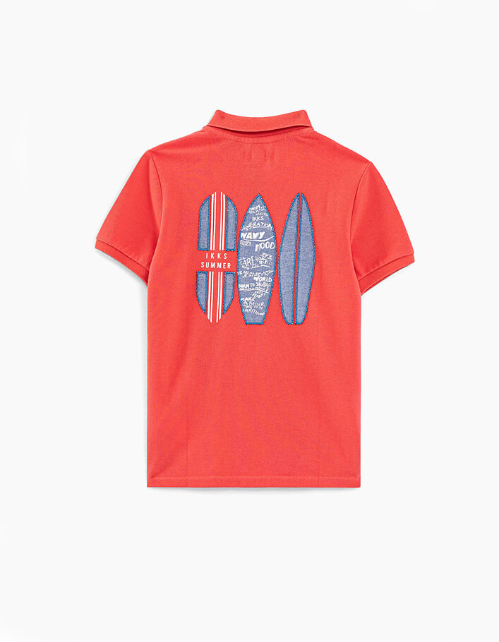 Boys’ coral polo shirt with surfboard embroidery on back