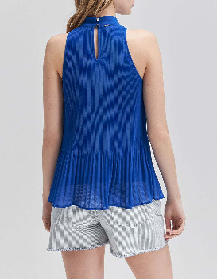 Women’s cobalt recycled pleated top with American armholes