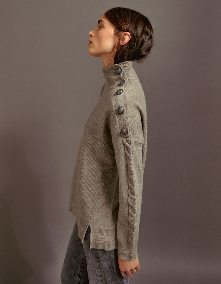 Women’s sand wool sweater with buttons on shoulders