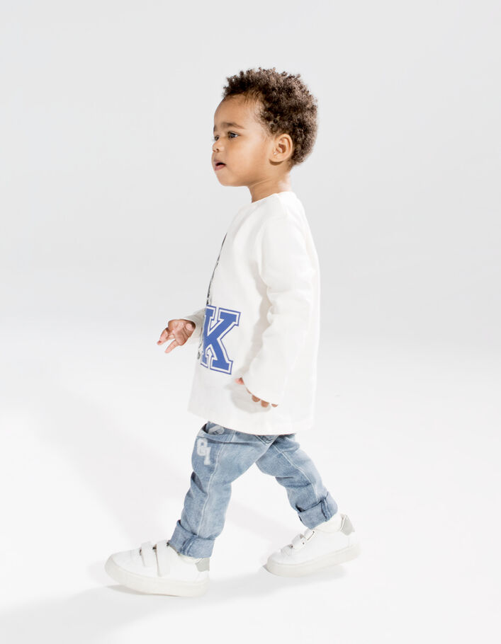 Baby boys’ blue jeans with print and ribbed waistband